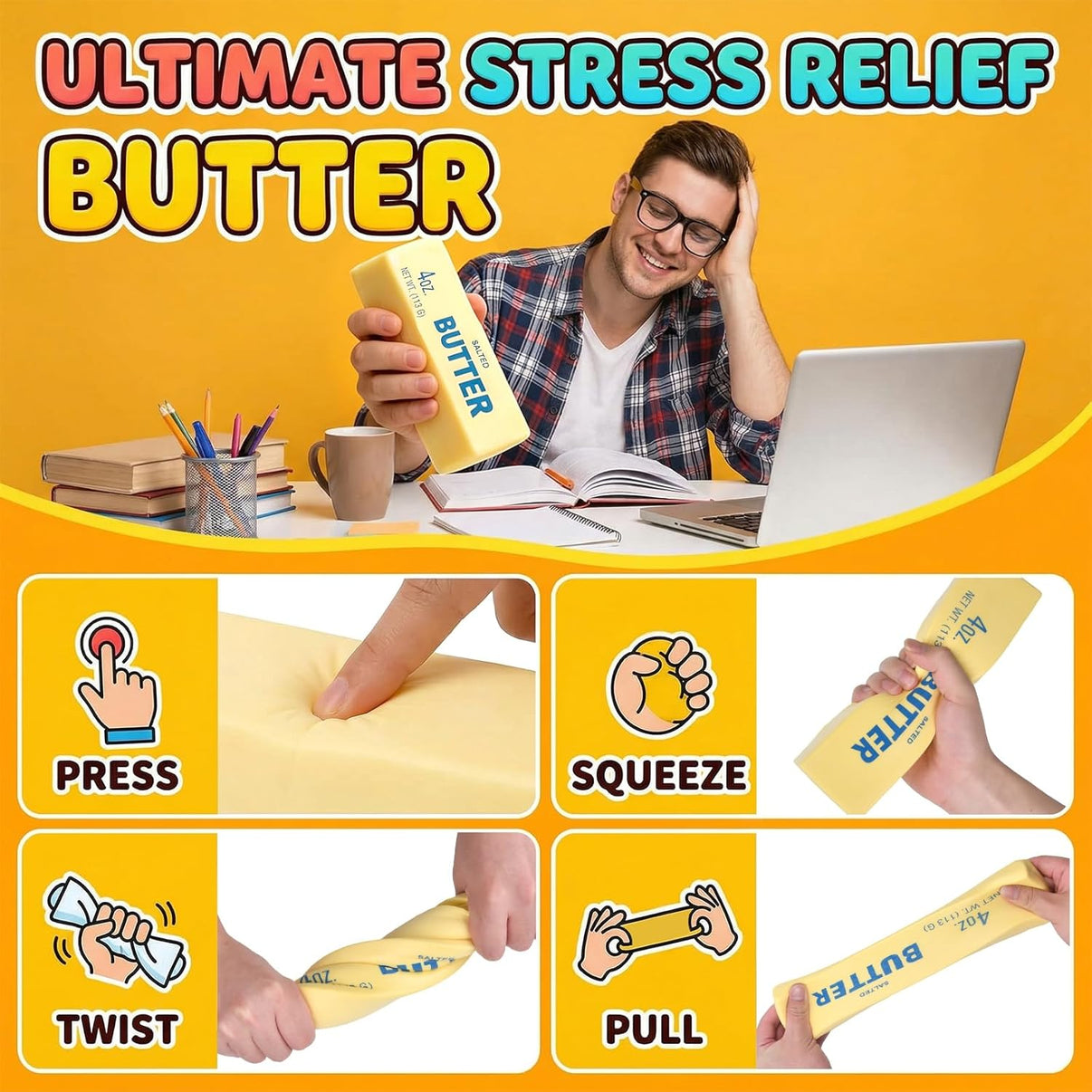 9.5 Inch Giant Butter Squishy Fidget Toy, Stress Relief Sensory Toy Fo ...